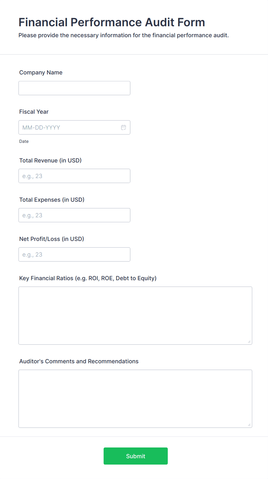 Financial Performance Audit Form Template | Jotform