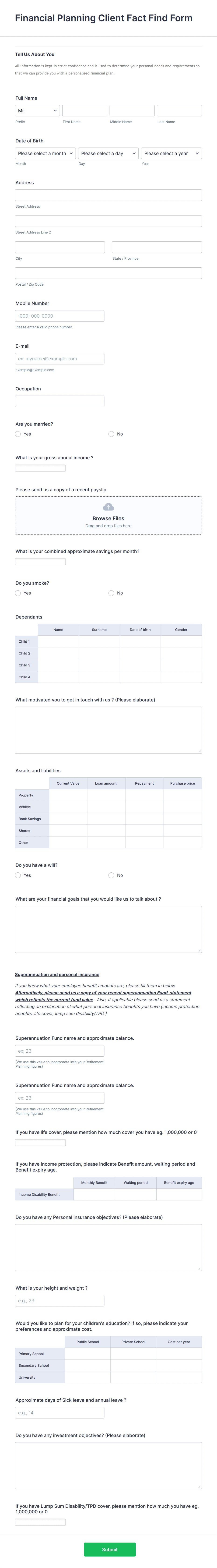 Financial Planning Client Fact Find Form Template | Jotform