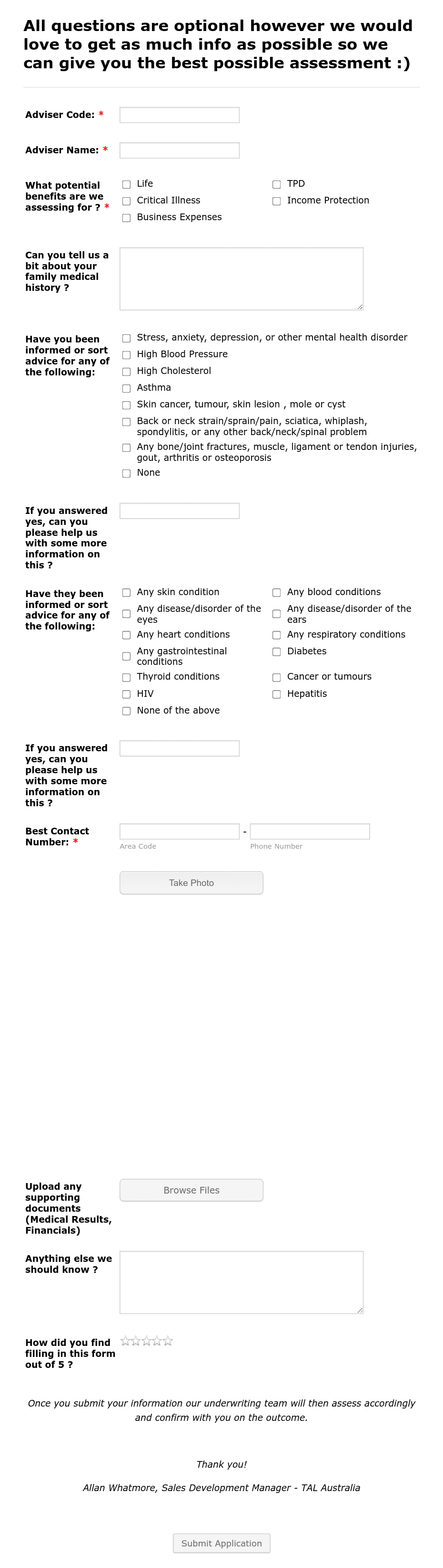 Financial Planning - Insurance Pre-Assessment Form Template | Jotform