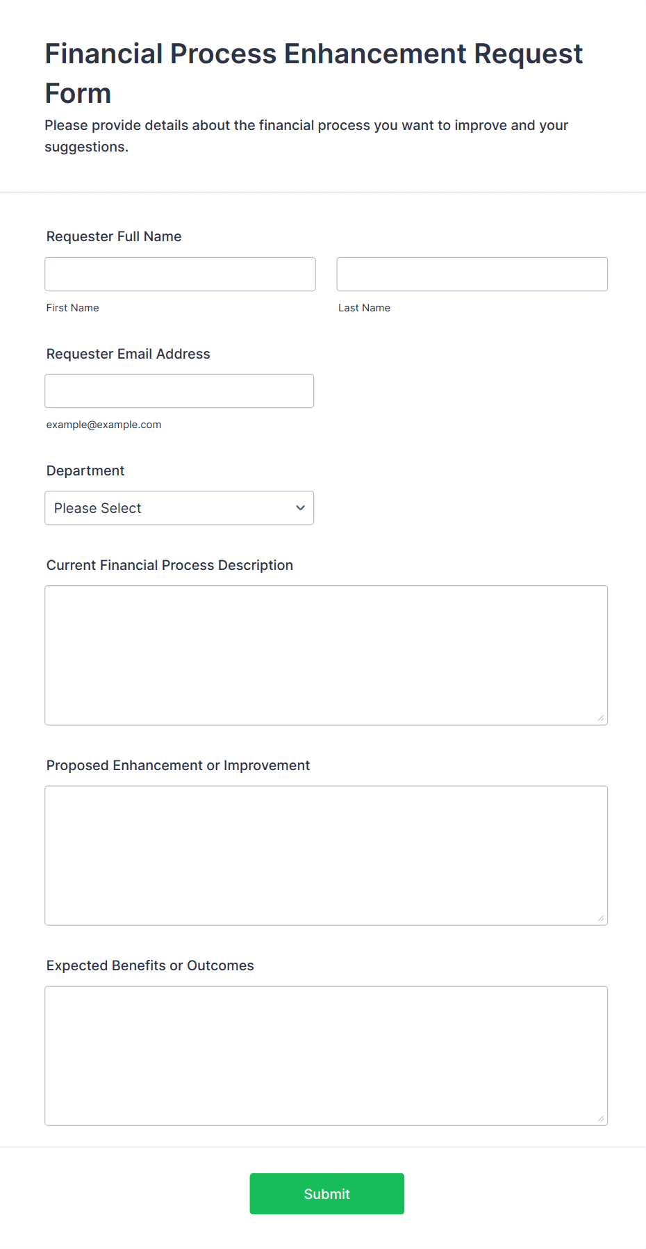 Financial Process Enhancement Request Form Template | Jotform