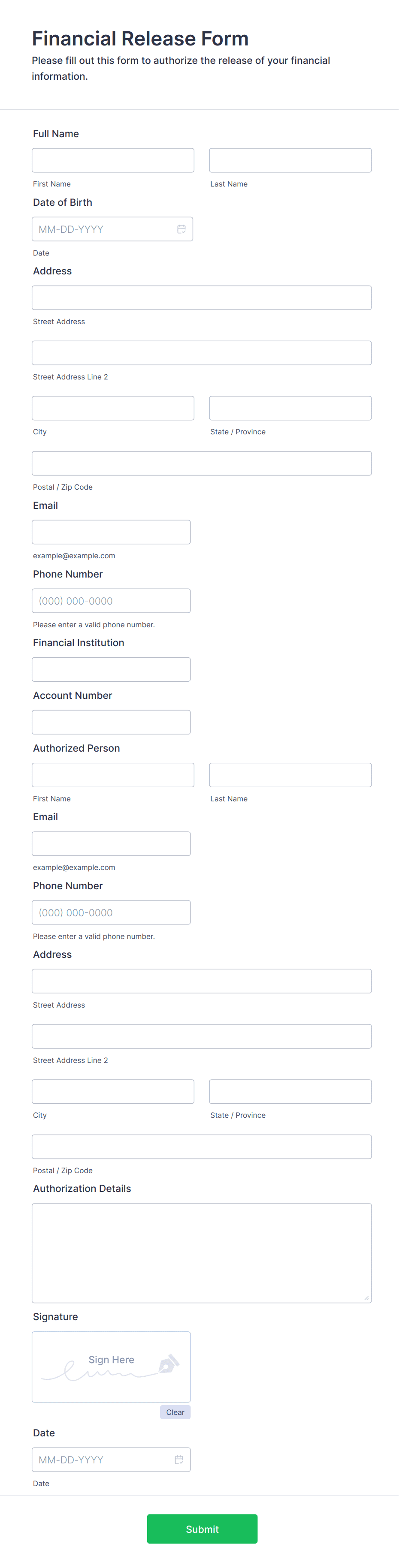 Financial Release Form Template | Jotform