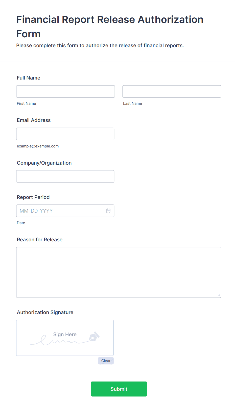 Financial Report Release Authorization Form Template | Jotform