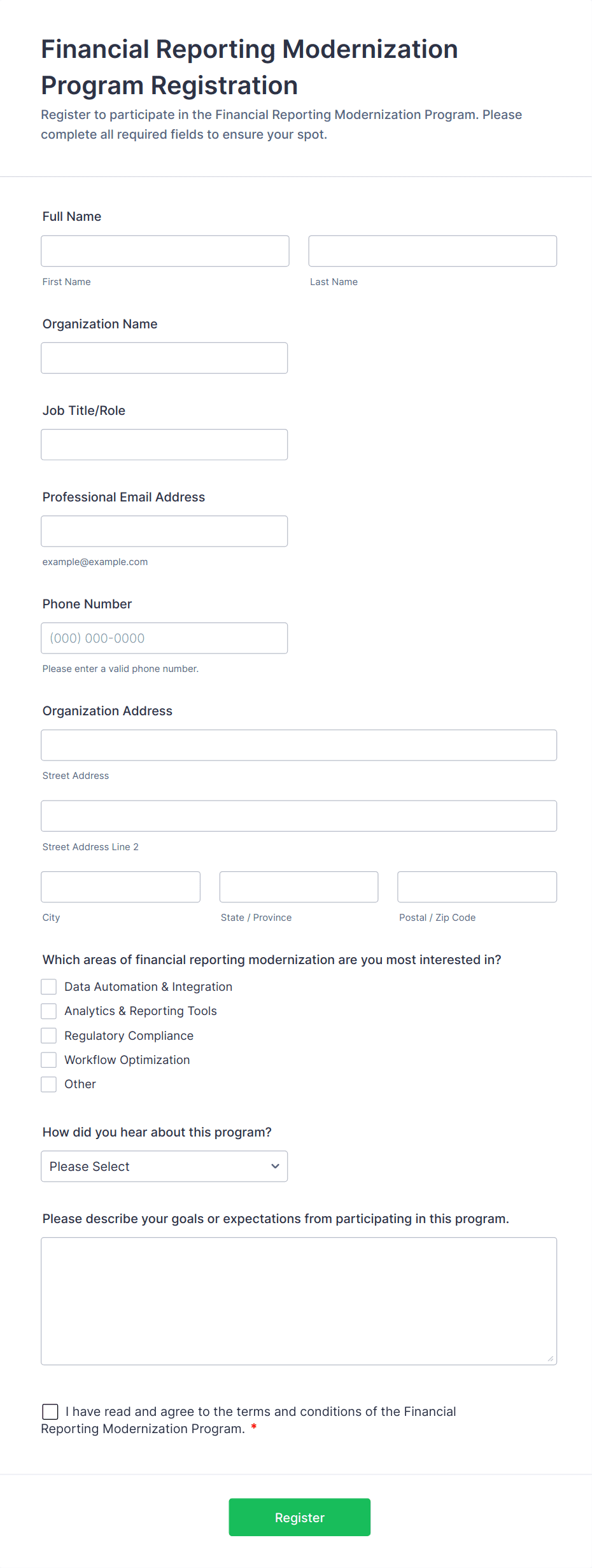 Financial Reporting Modernization Program Registration Form Template ...