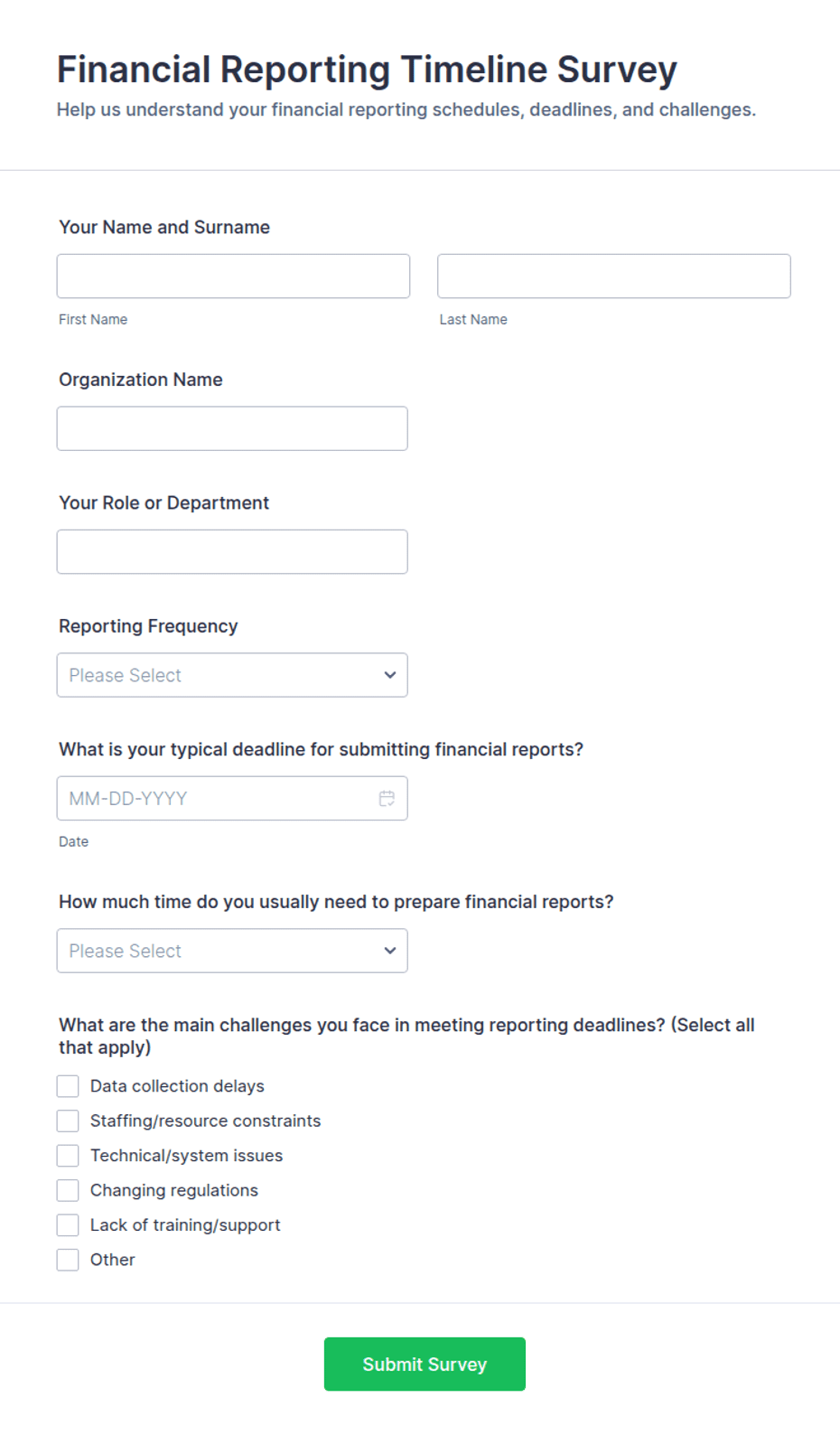 Financial Reporting Timeline Survey Form Template | Jotform