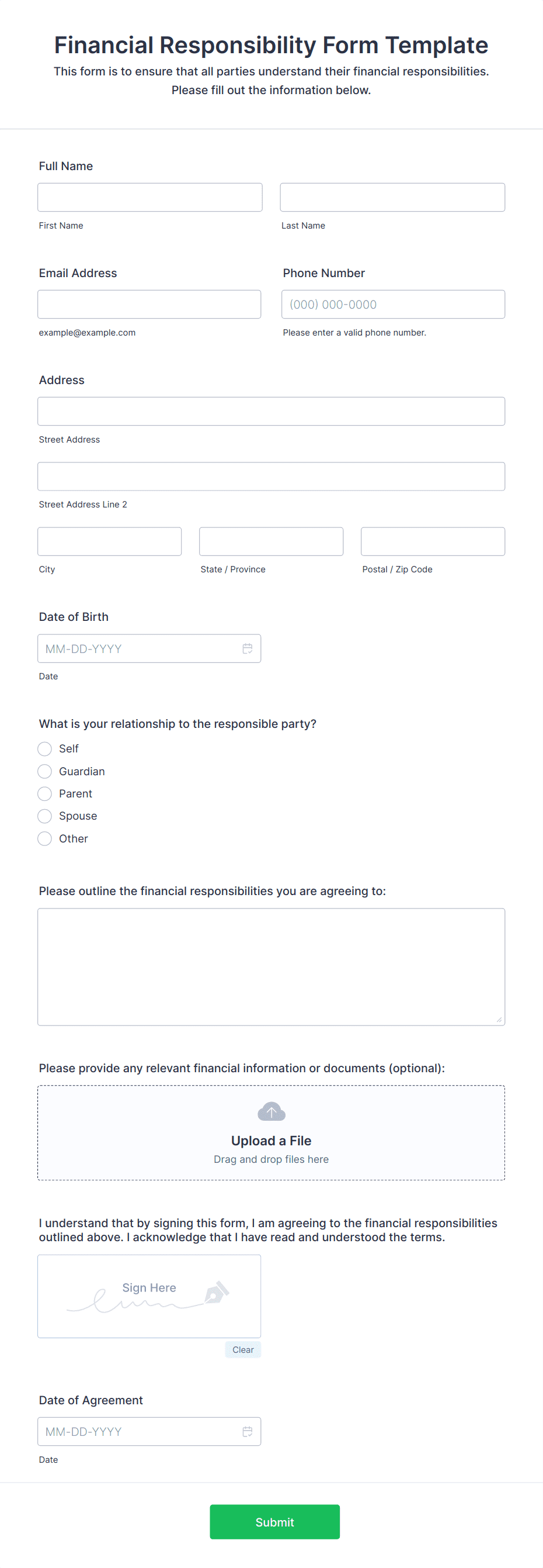 Financial Responsibility Form Template | Jotform