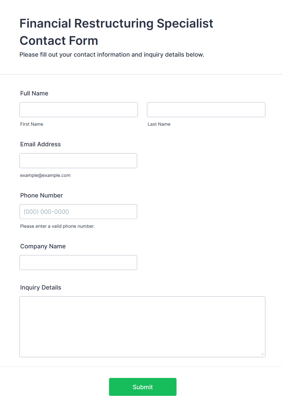 Financial Restructuring Specialist Contact Form Template | Jotform