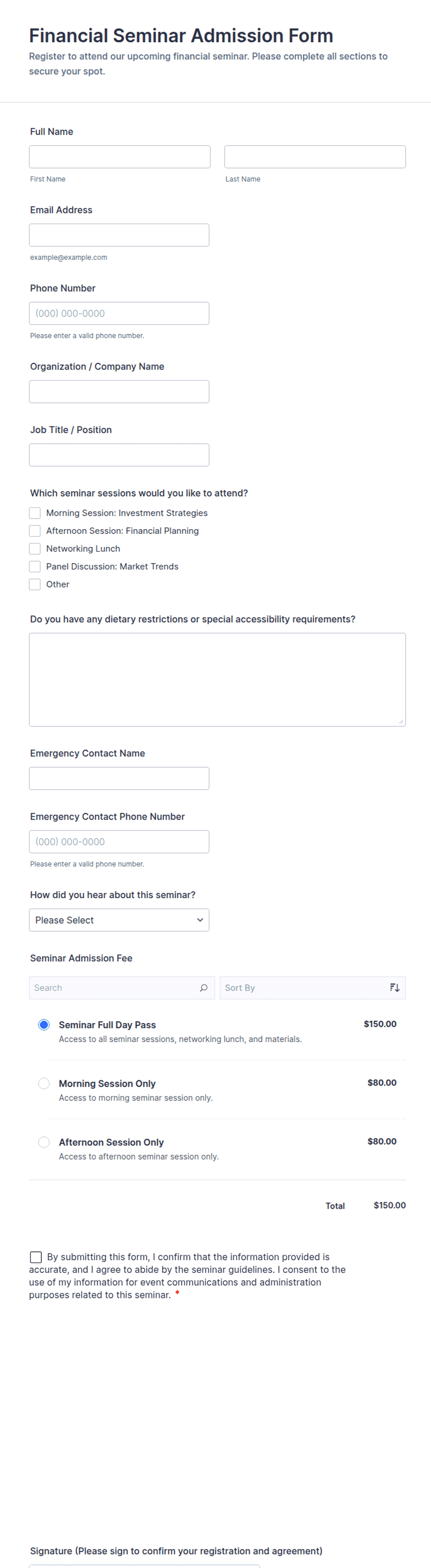 Financial Seminar Admission Form Template | Jotform
