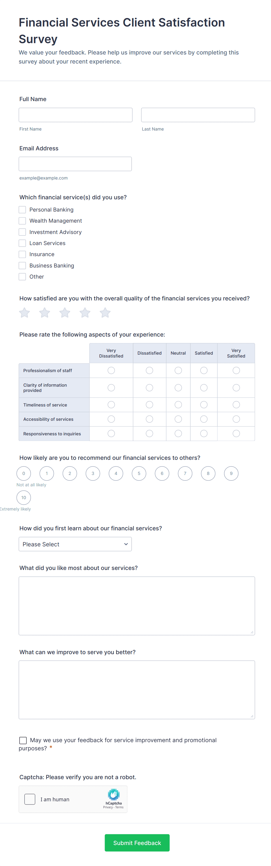 Financial Services Client Satisfaction Survey Form Template | Jotform