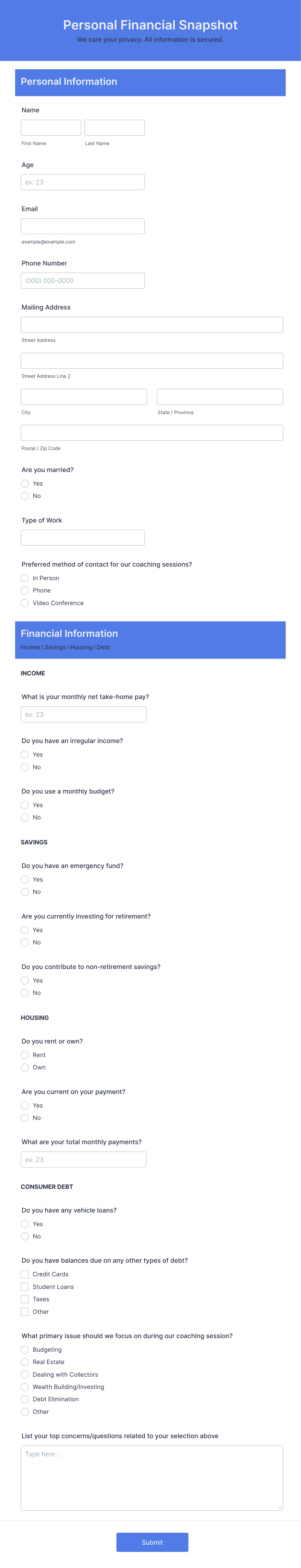 Financial Snapshot Template Form Template | Jotform
