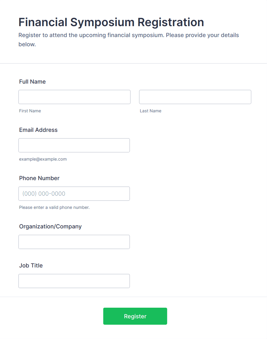 Financial Symposium Registration Form Template | Jotform