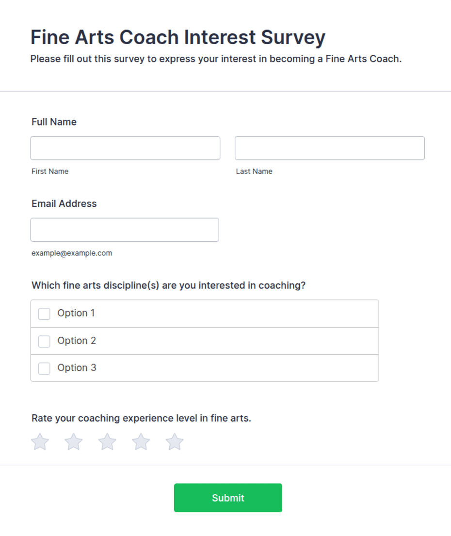 Fine Arts Coach Interest Survey Form Template | Jotform
