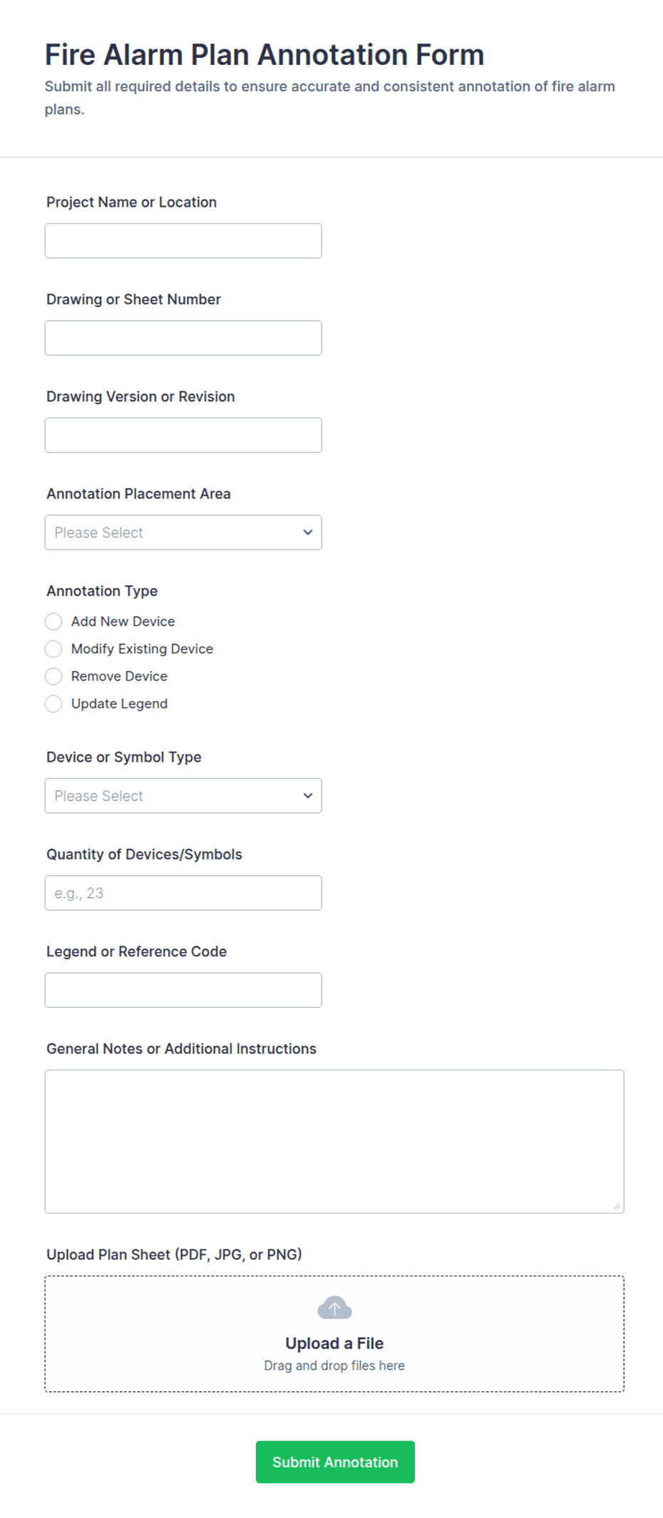 Fire Alarm Plan Annotation Form Template | Jotform