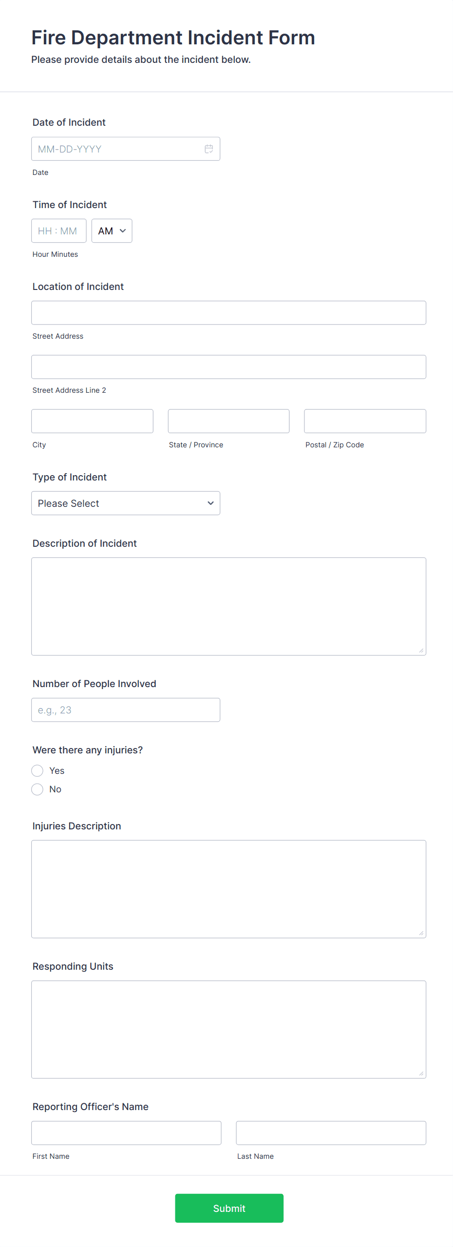 Fire Department Incident Form Template | Jotform
