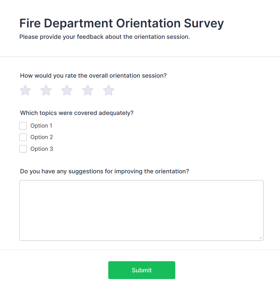 Fire Department Orientation Survey Form Template | Jotform