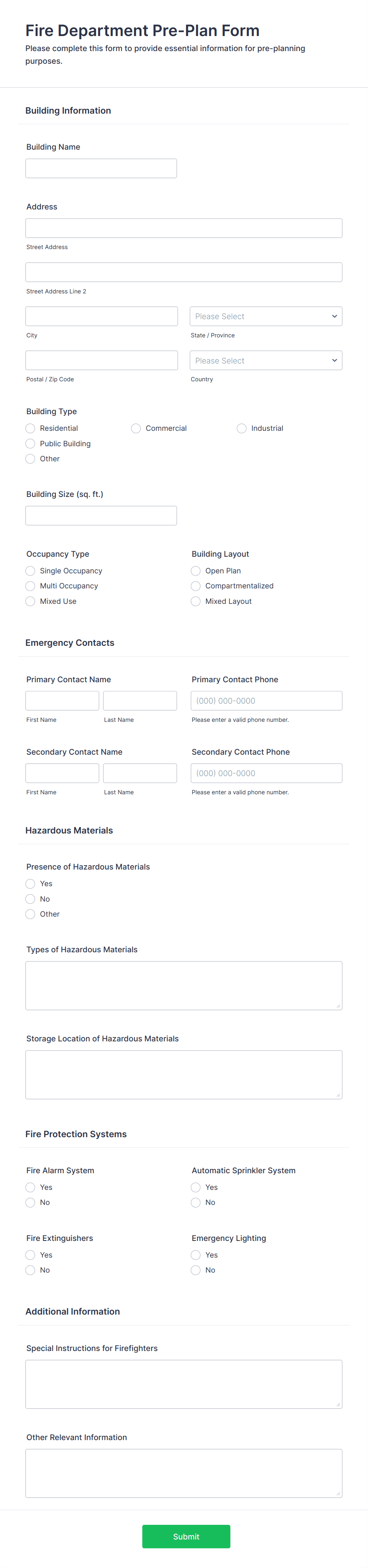 Fire Department Pre-Plan Form Template | Jotform