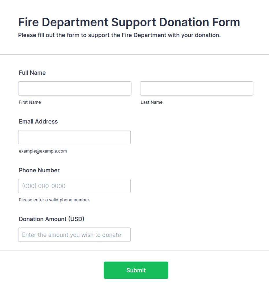 Fire Department Support Donation Form Template | Jotform