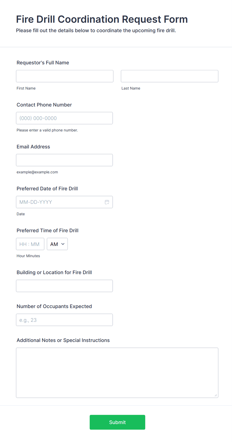 Fire Drill Coordination Request Form Template | Jotform