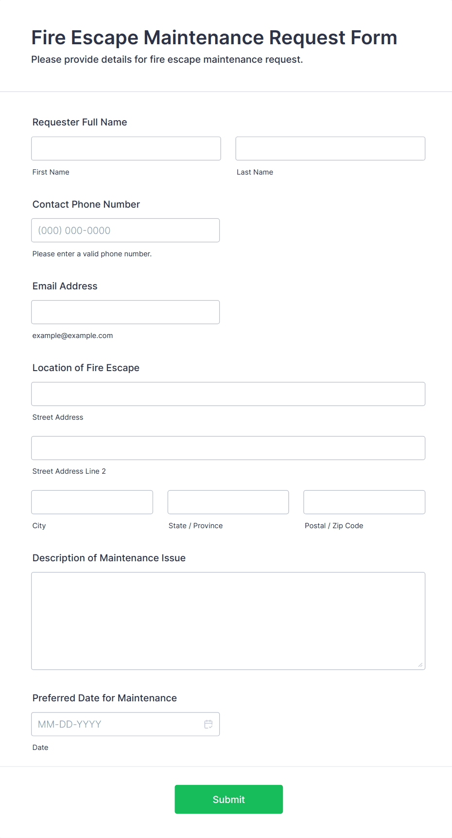 Fire Escape Maintenance Request Form Template | Jotform