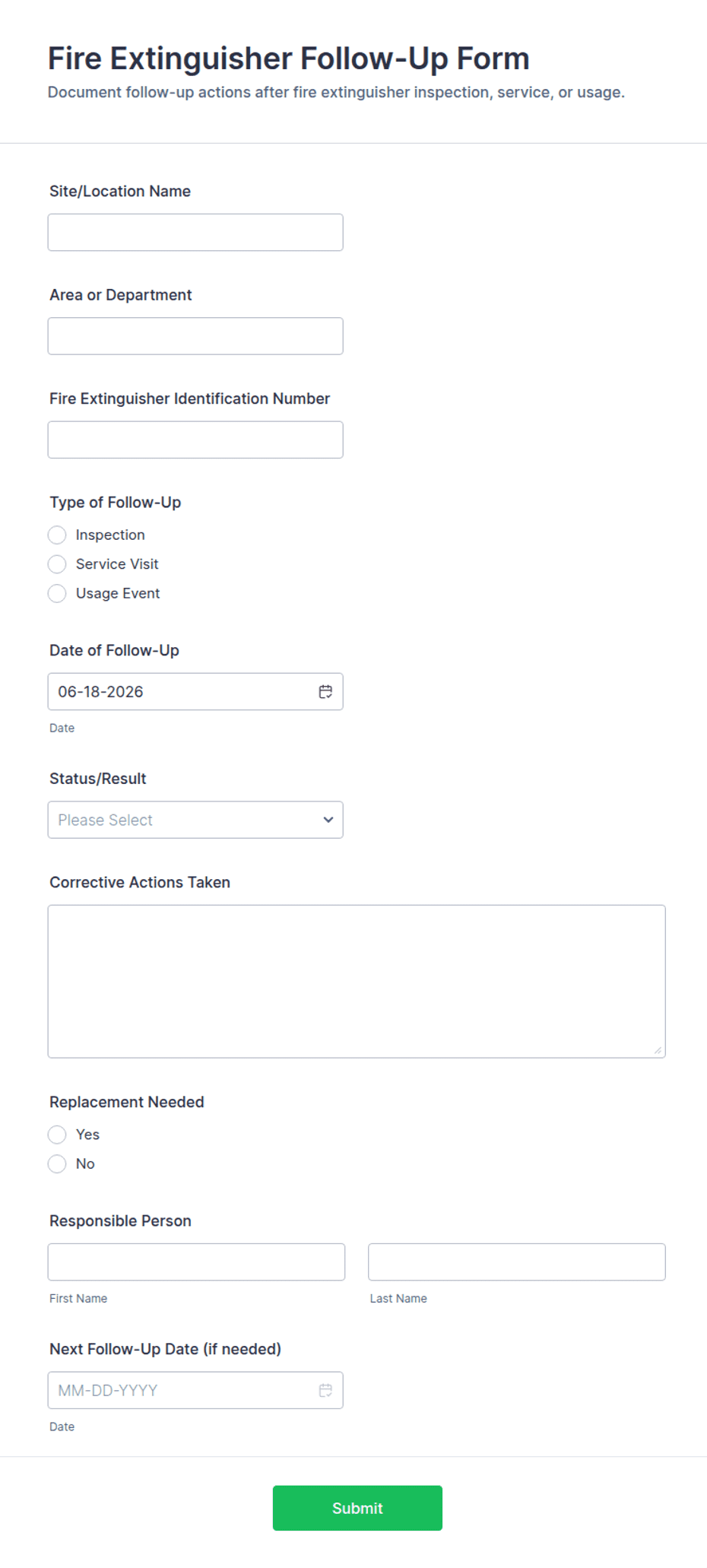 Fire Extinguisher Follow-Up Form Template | Jotform