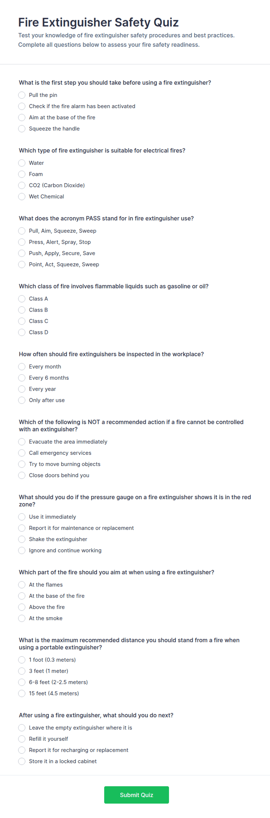 Fire Extinguisher Safety Quiz Form Template | Jotform