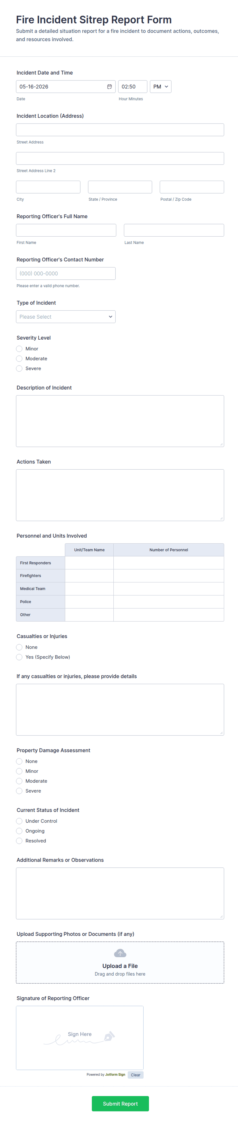 Fire Incident Sitrep Report Form Template | Jotform