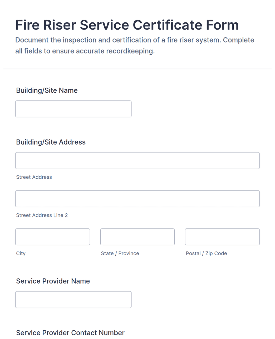 Fire Riser Service Certificate Form Template | Jotform