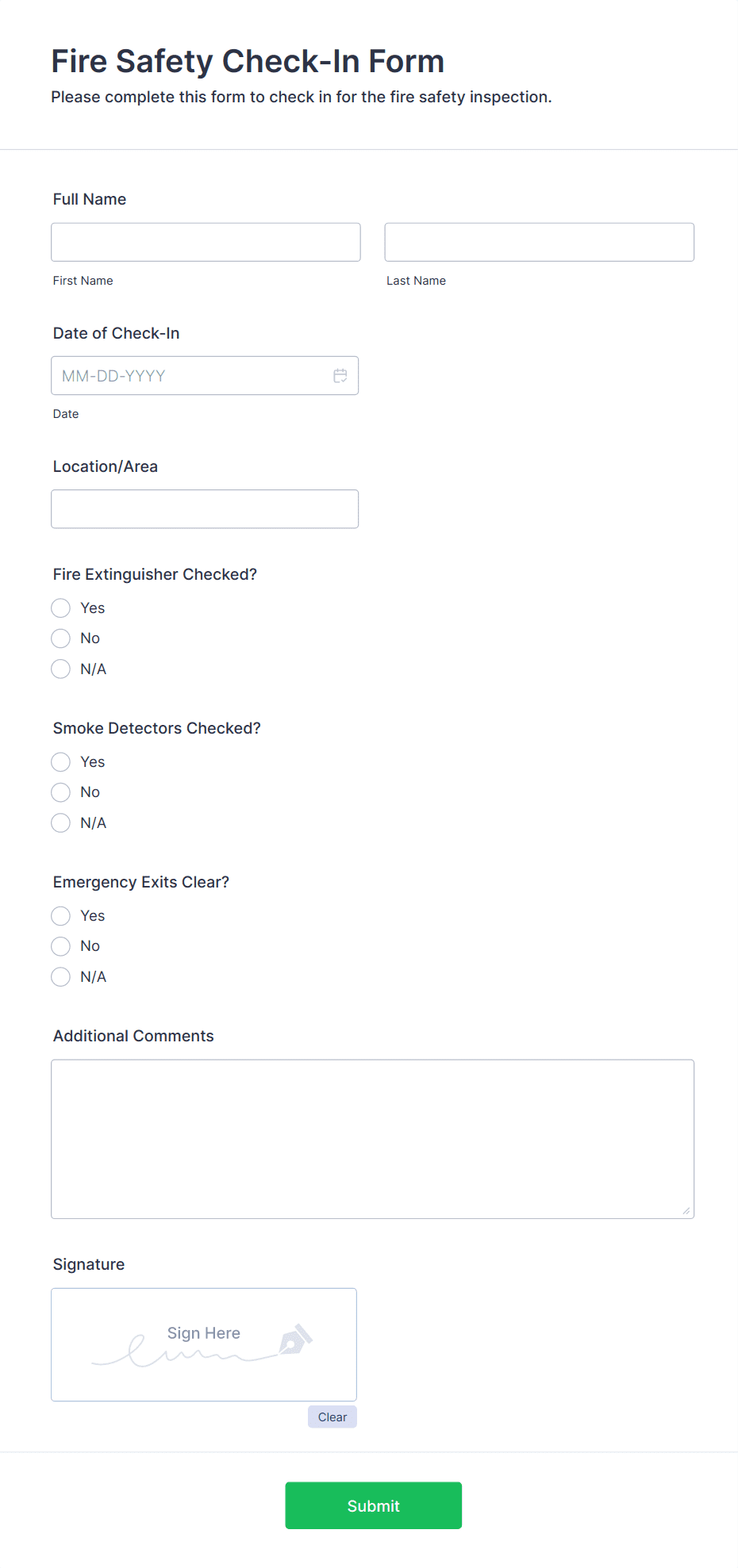 Fire Safety Check-In Form Template | Jotform