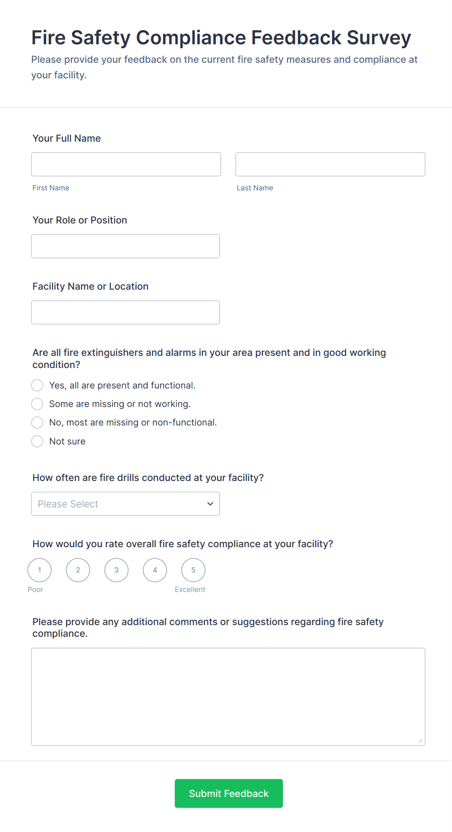 Fire Safety Compliance Feedback Survey Form Template | Jotform