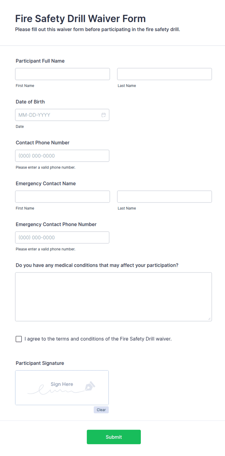Fire Safety Drill Waiver Form Template | Jotform