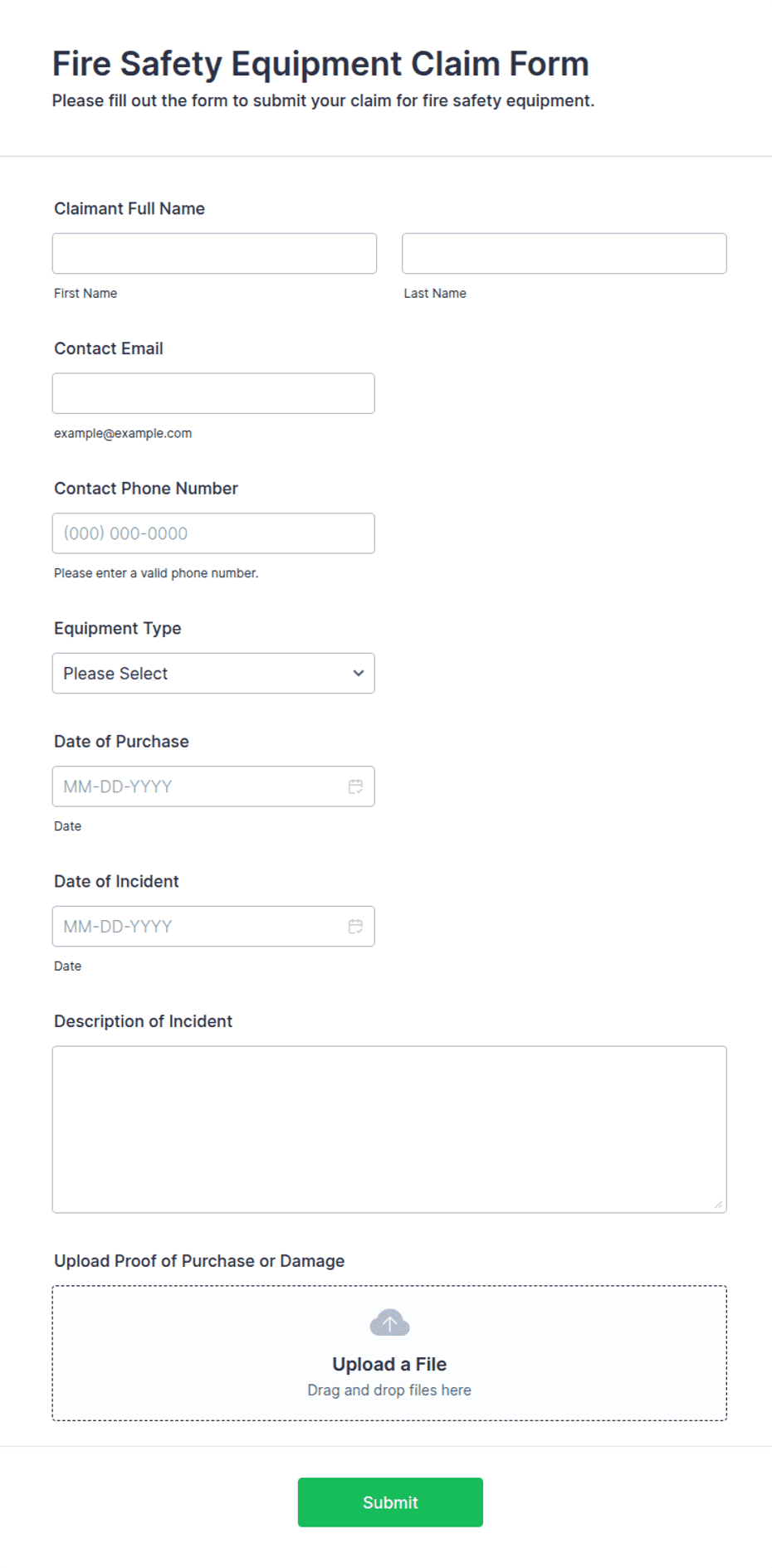 Fire Safety Equipment Claim Form Template | Jotform