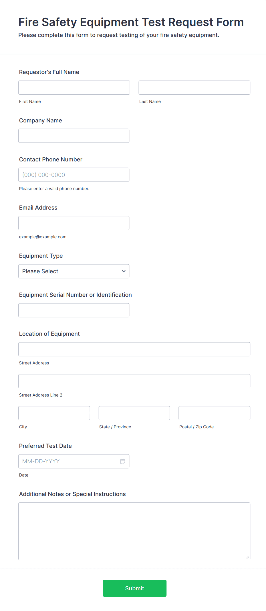 Fire Safety Equipment Test Request Form Template | Jotform