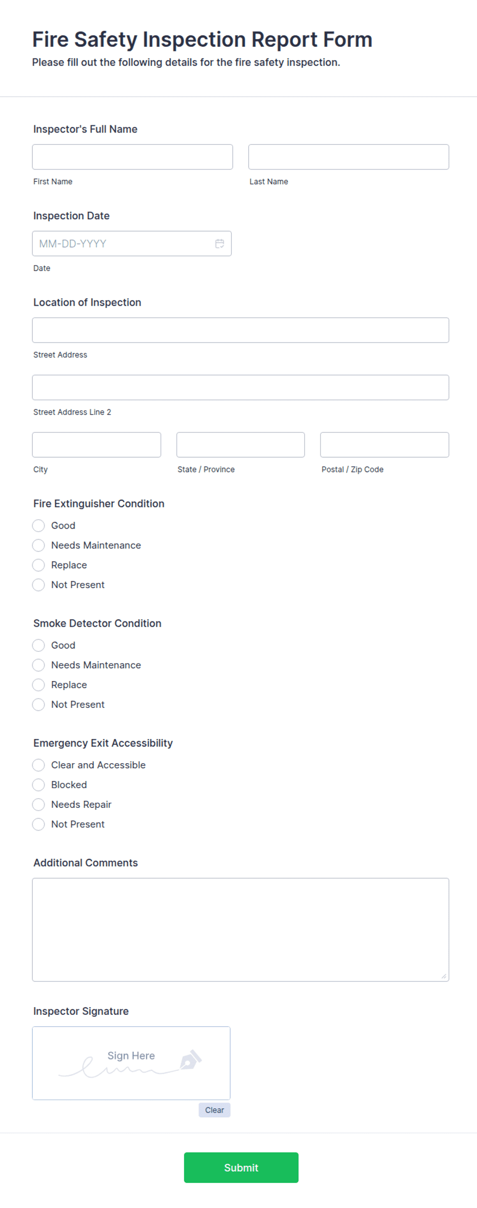 Fire Safety Inspection Report Form Template | Jotform