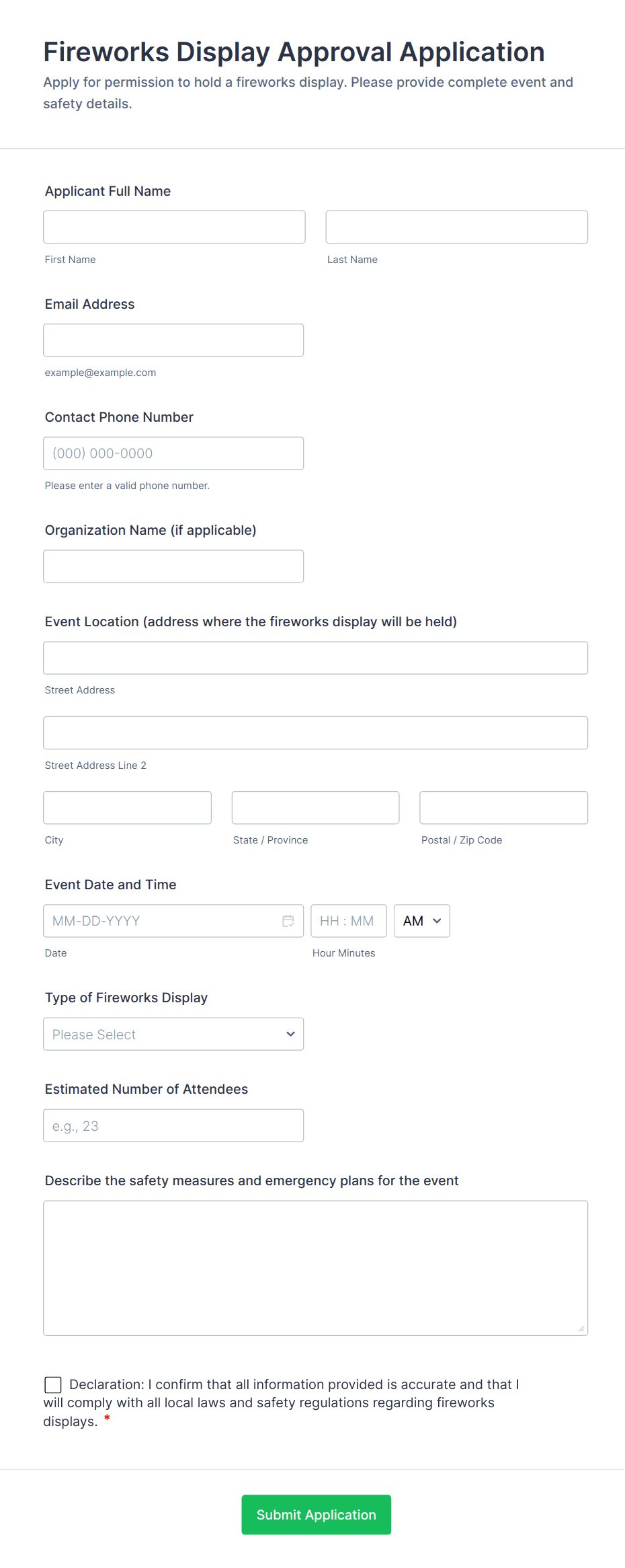 Fireworks Display Approval Application Form Template | Jotform