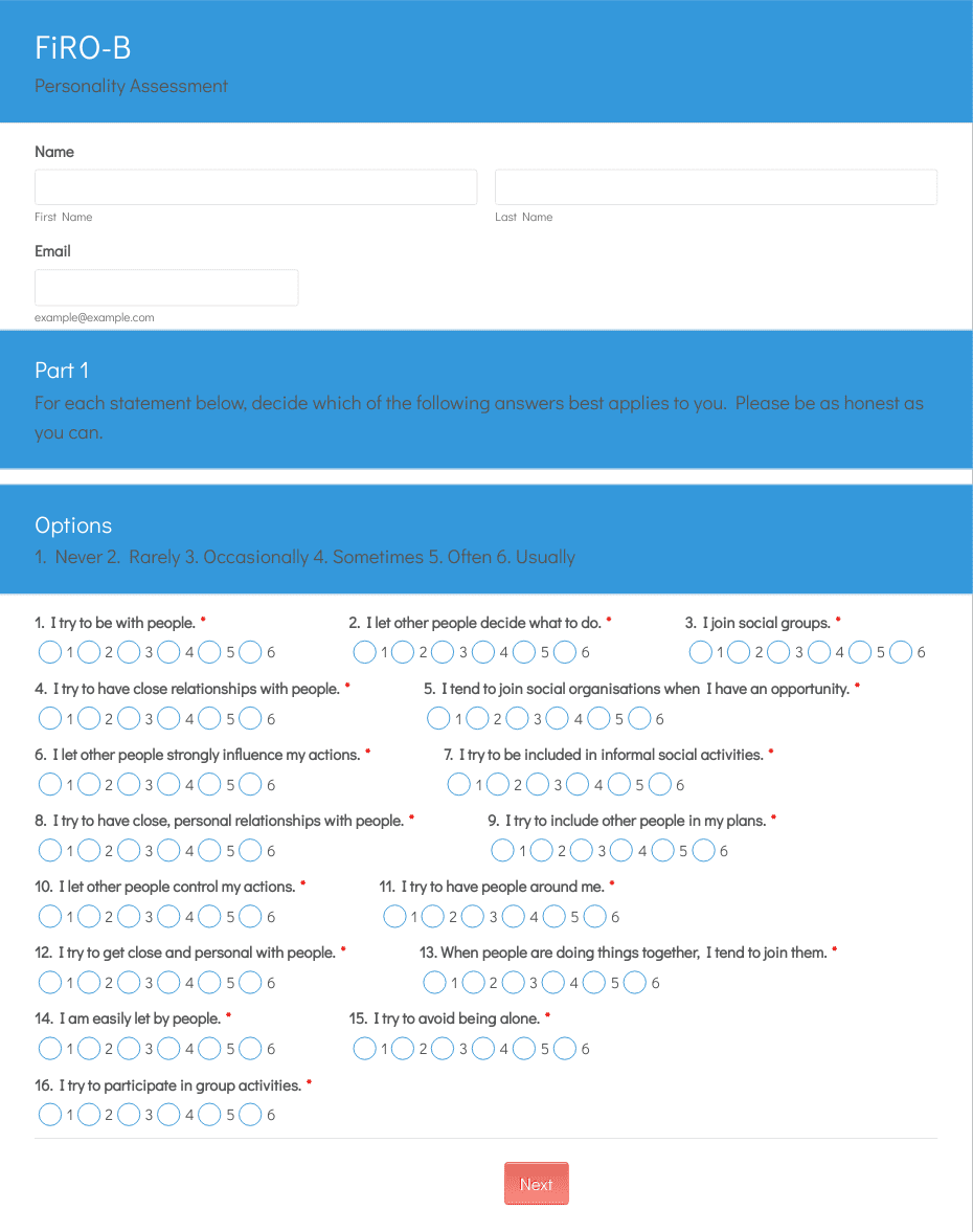 FiRO-B Form Template | Jotform