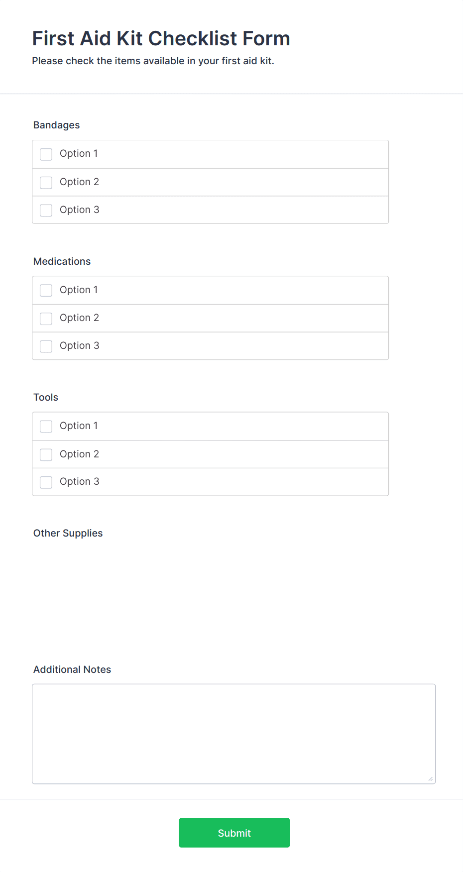 First Aid Kit Checklist Form Template | Jotform