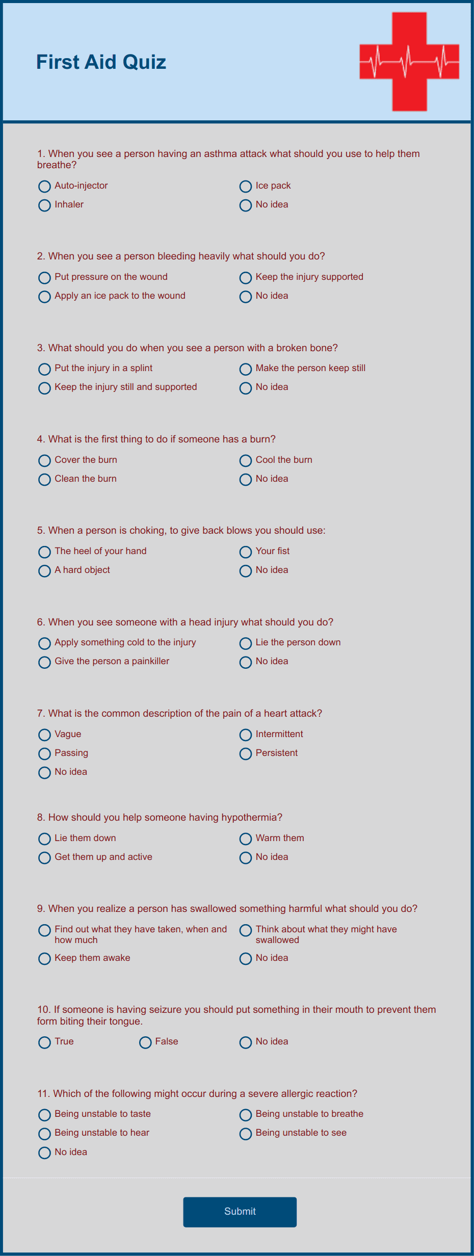 First Aid Quiz Form Template | Jotform
