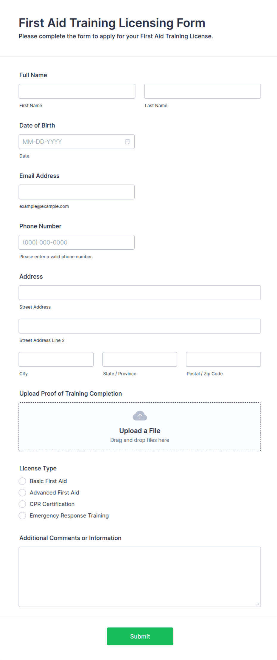 First Aid Training Licensing Form Template | Jotform