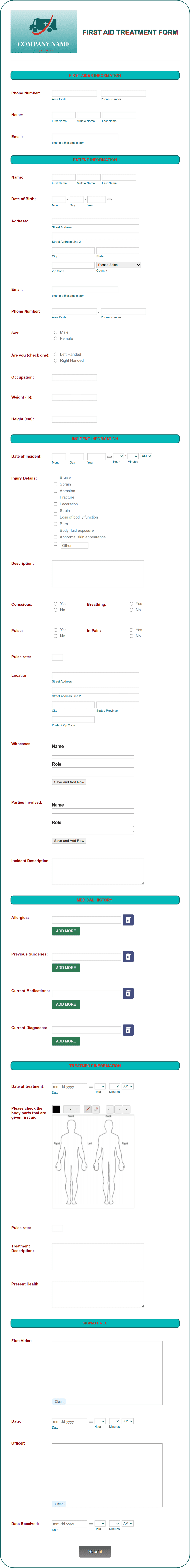 First Aid Treatment Form Template | Jotform