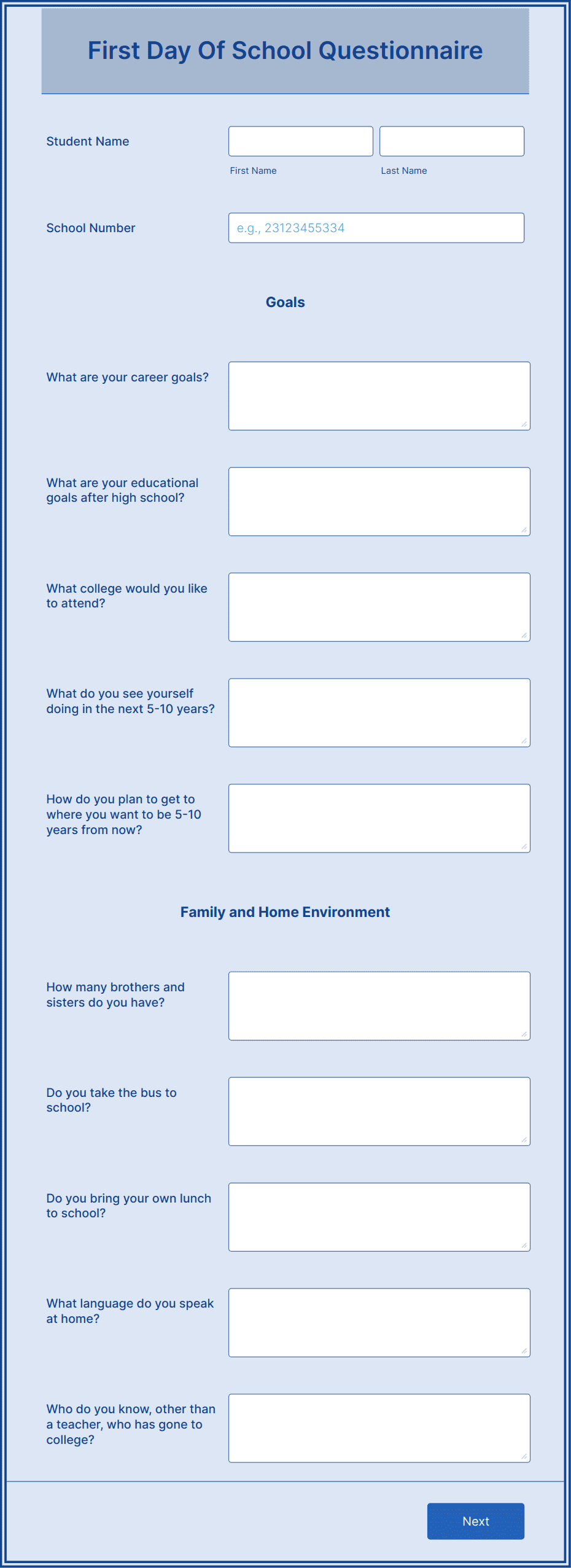 First Day Of School Questionnaire Form Template | Jotform