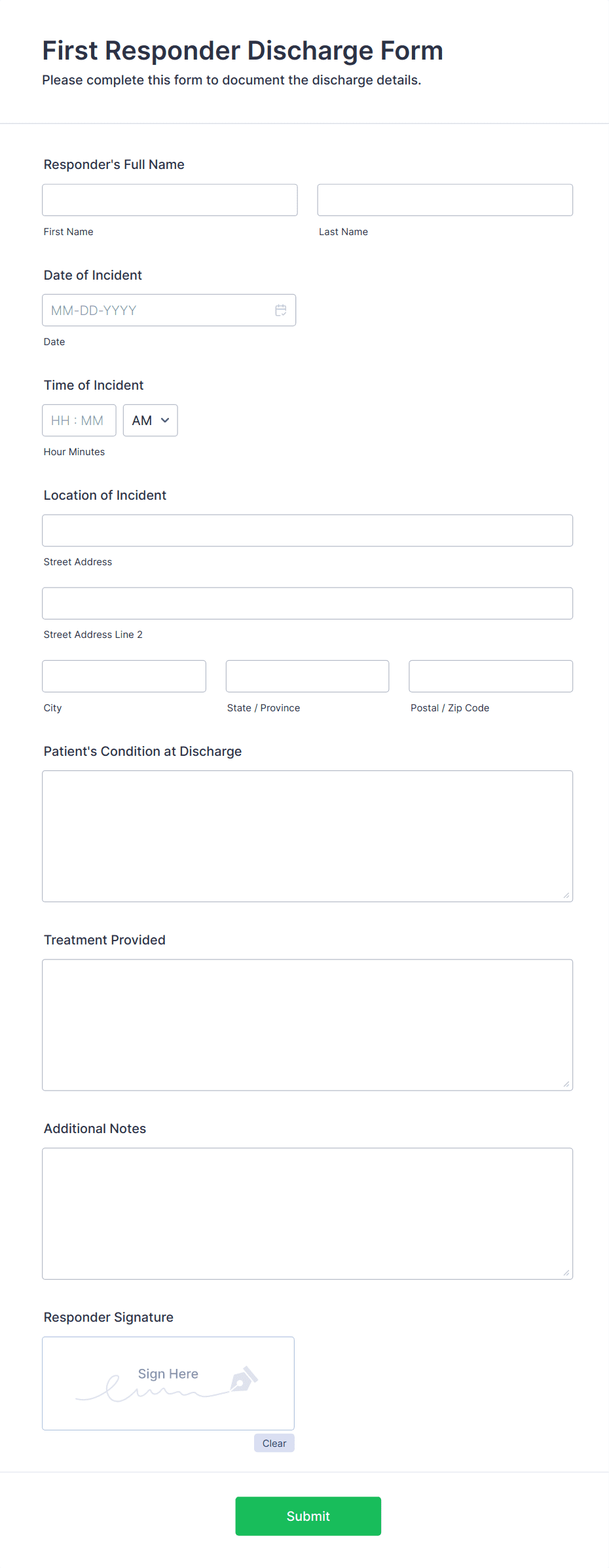 First Responder Discharge Form Template | Jotform