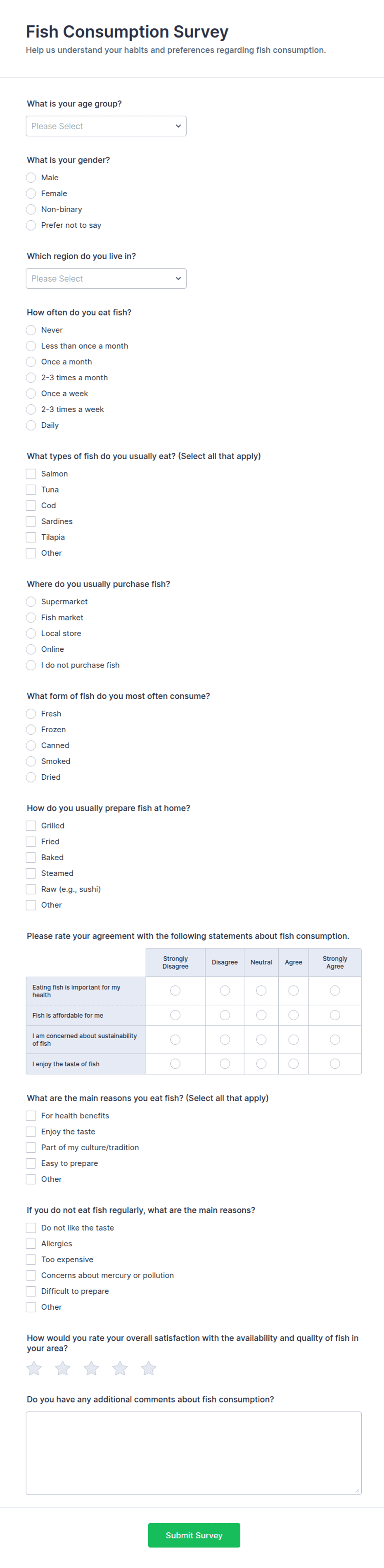 Fish Consumption Survey Form Template | Jotform