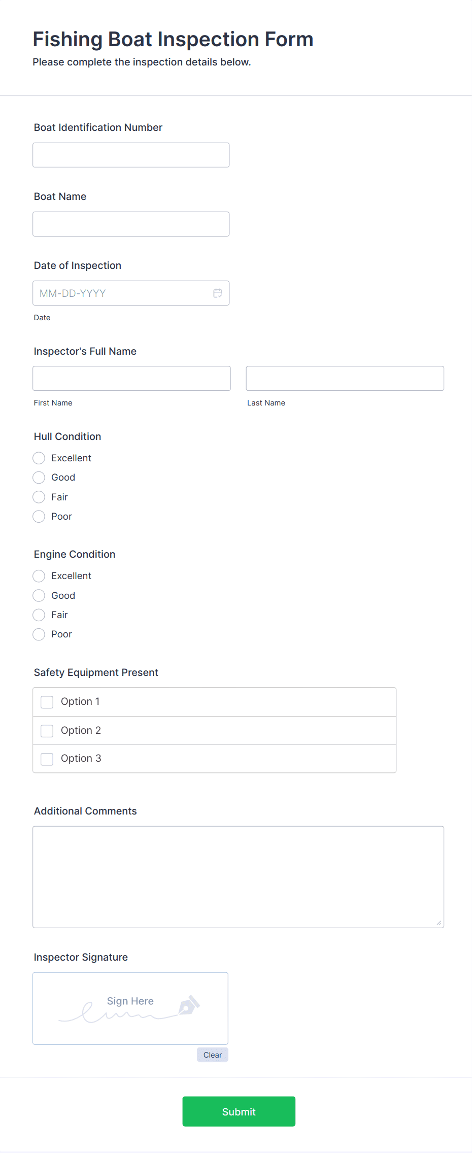 Fishing Boat Inspection Form Template | Jotform