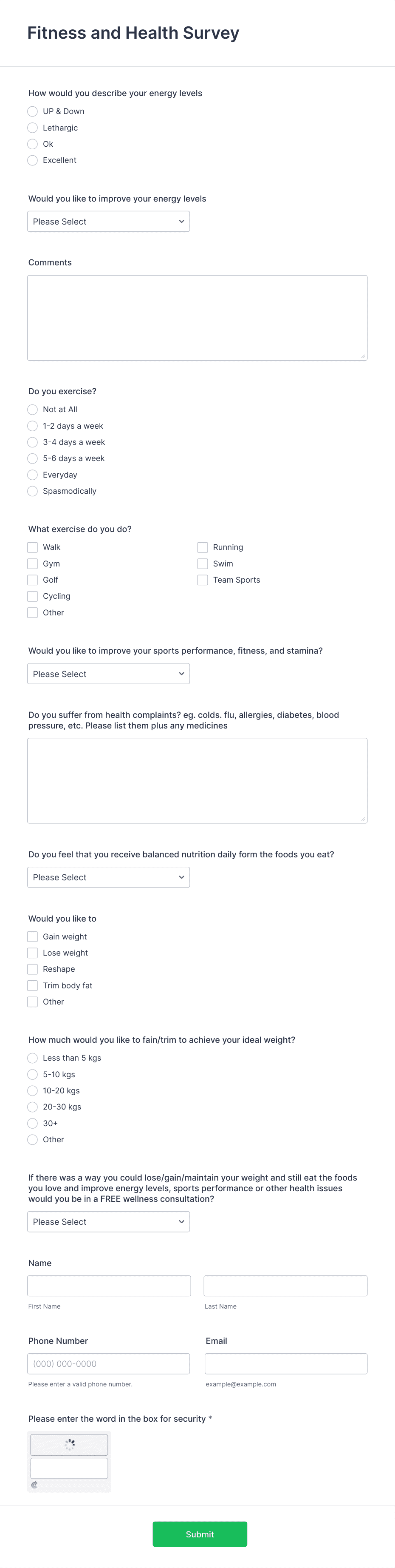 Fitness and Health Survey Form Template | Jotform