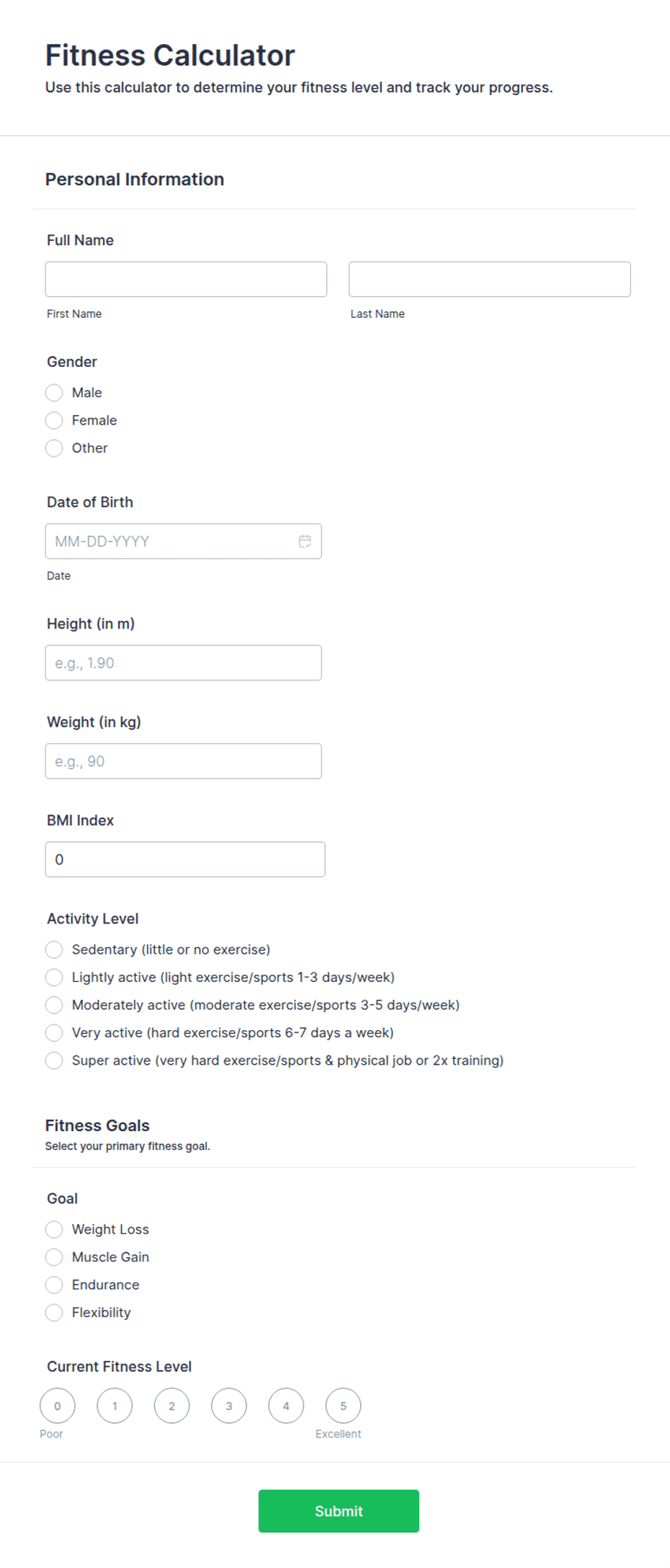 Fitness Calculator Form Template | Jotform