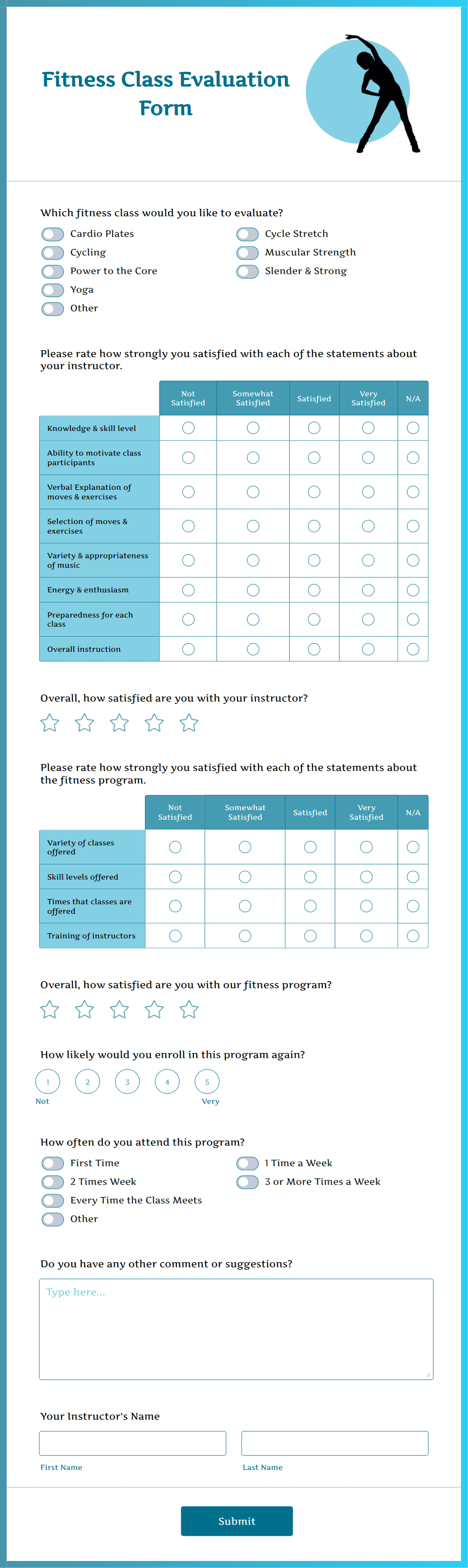 Fitness Class Evaluation Form Template | Jotform
