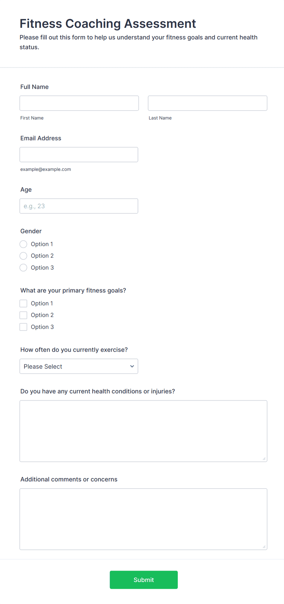 Fitness Coaching Assessment Form Template | Jotform