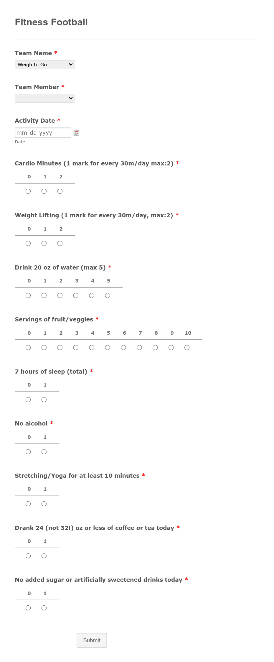 Fitness Football Activity Questionnaire Form Template | Jotform