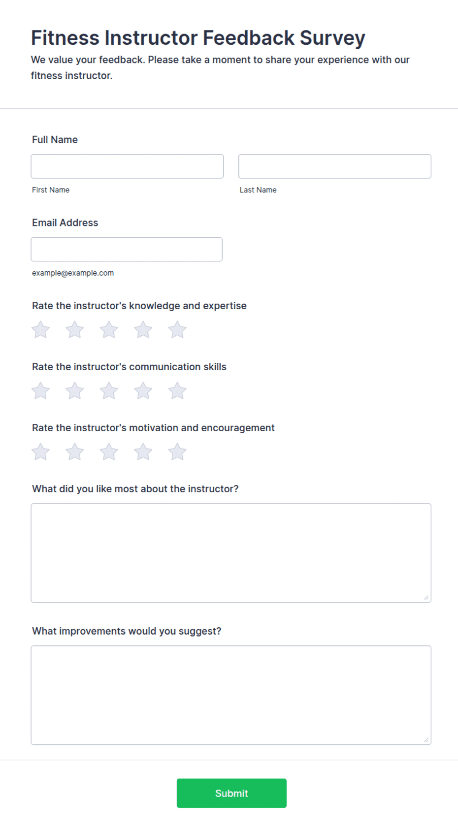 Fitness Instructor Feedback Survey Form Template | Jotform