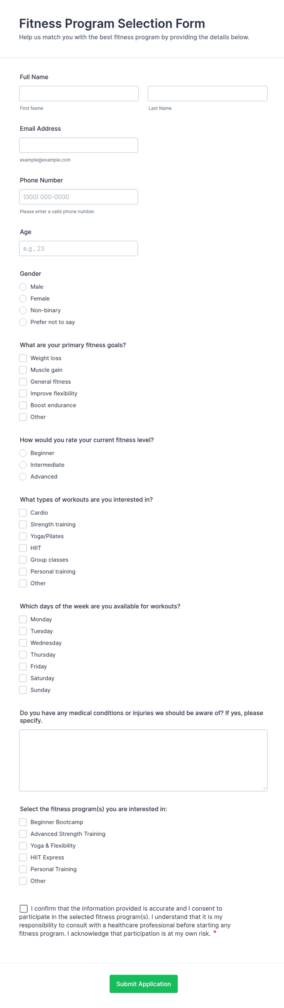 Fitness Program Selection Form Template | Jotform