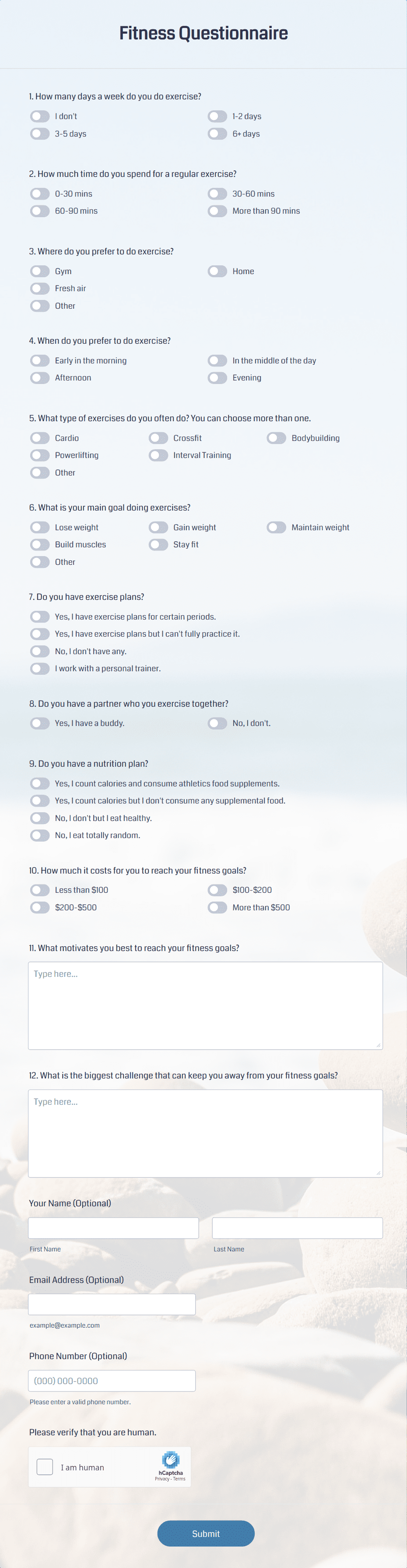 Fitness Questionnaire Form Template | Jotform
